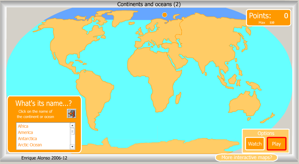 Bilingual Reading Corner: Continents and Oceans - interactive map and game