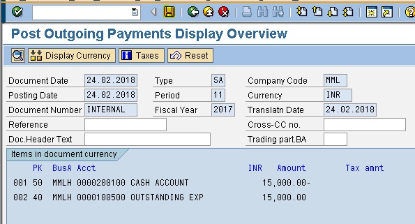 SAP - FICO MODULE LEARNING: Outgoing Payment with Clearing