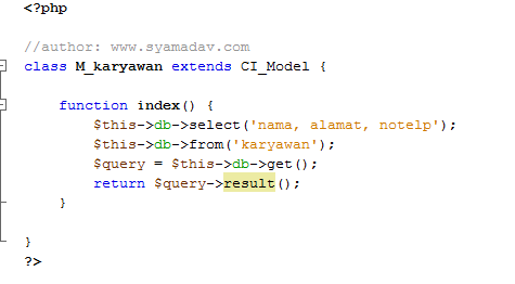 Cara Menggunakan SQL Select From Table pada CodeIgniter | Syamadav|