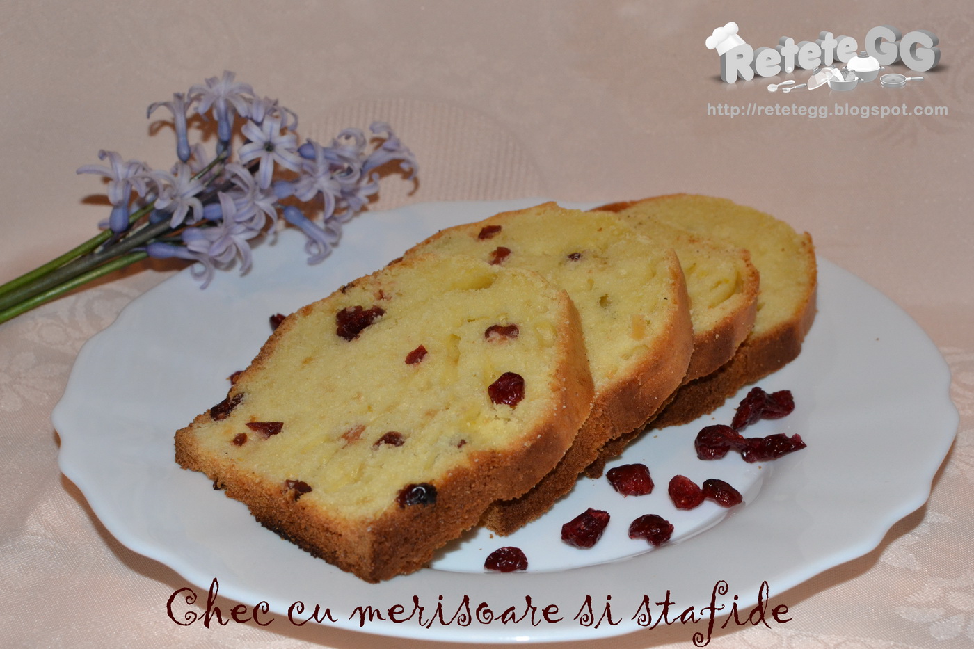 Retete gustoase si garnisite: Chec cu merisoare si stafide