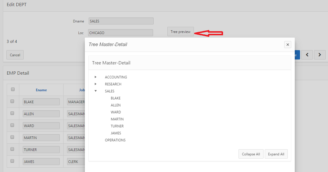 Oracle APEX Capabilities - (OAC): Master-Detail in Tree preview