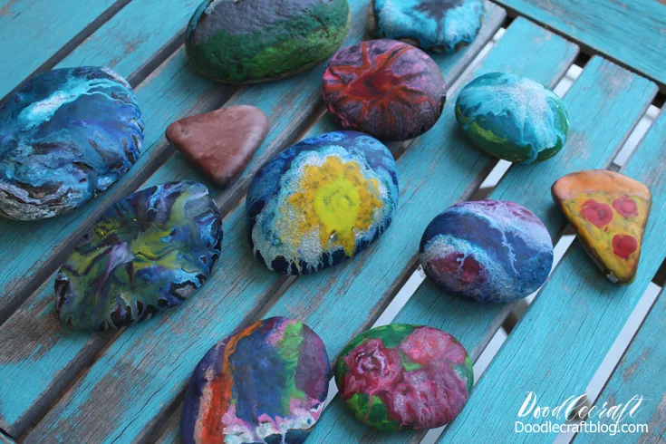 Painted Rock Ideas: Lava Hot Rocks with Crayons!