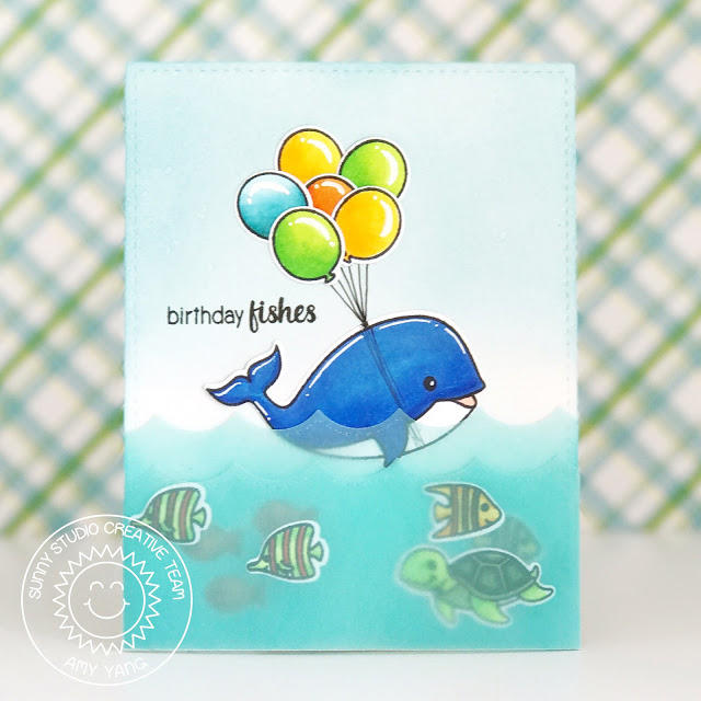 Sunny Studio: Oceans Of Joy Sea Creature Birthday Fishes Card with Amy