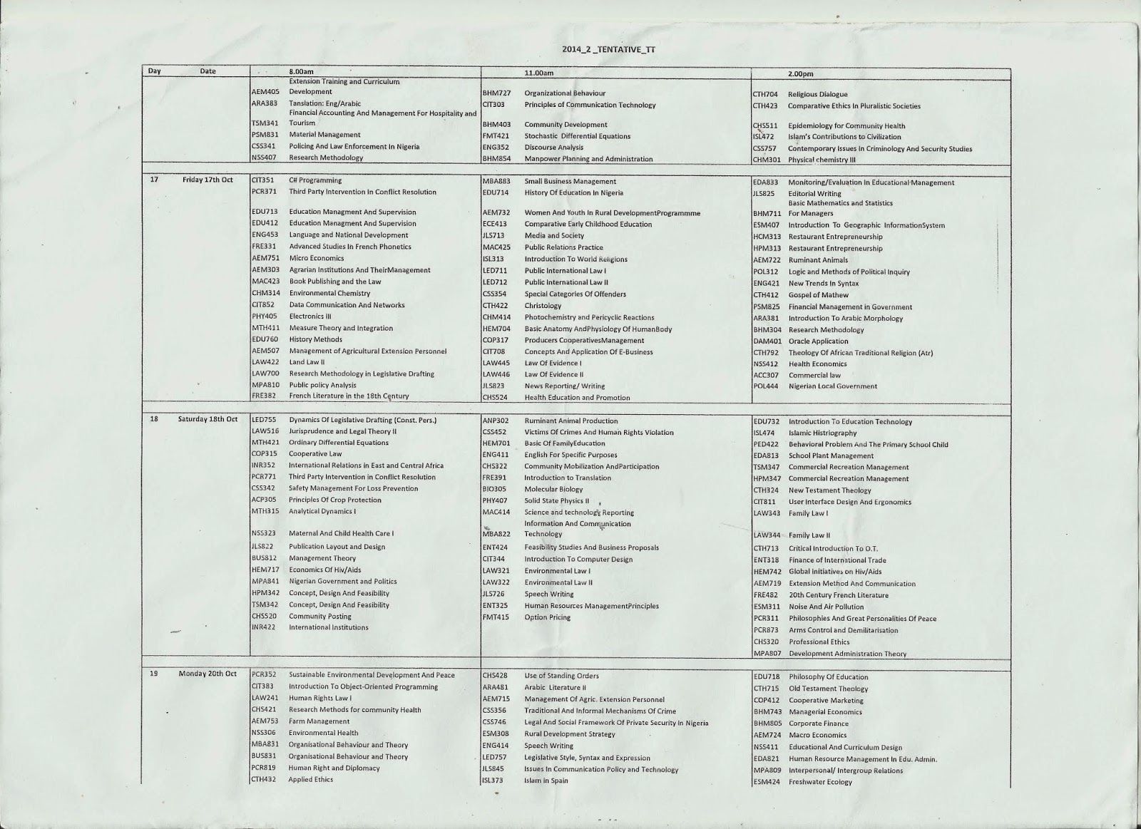 SEPTEMBER 2014 EXAMINATION TIME TABLES (POP & E-EXAM). | National Open ...