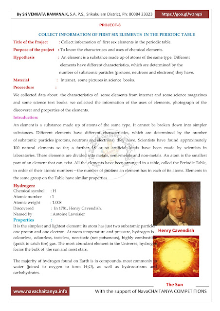 10th Class Physical Science Project Works: Information about First Six ...
