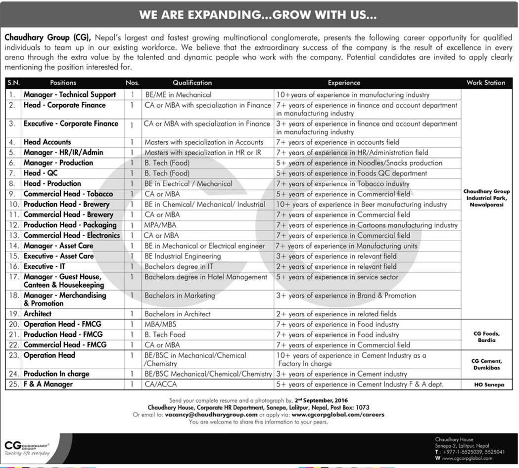 Job announcement from Chaudhary Group