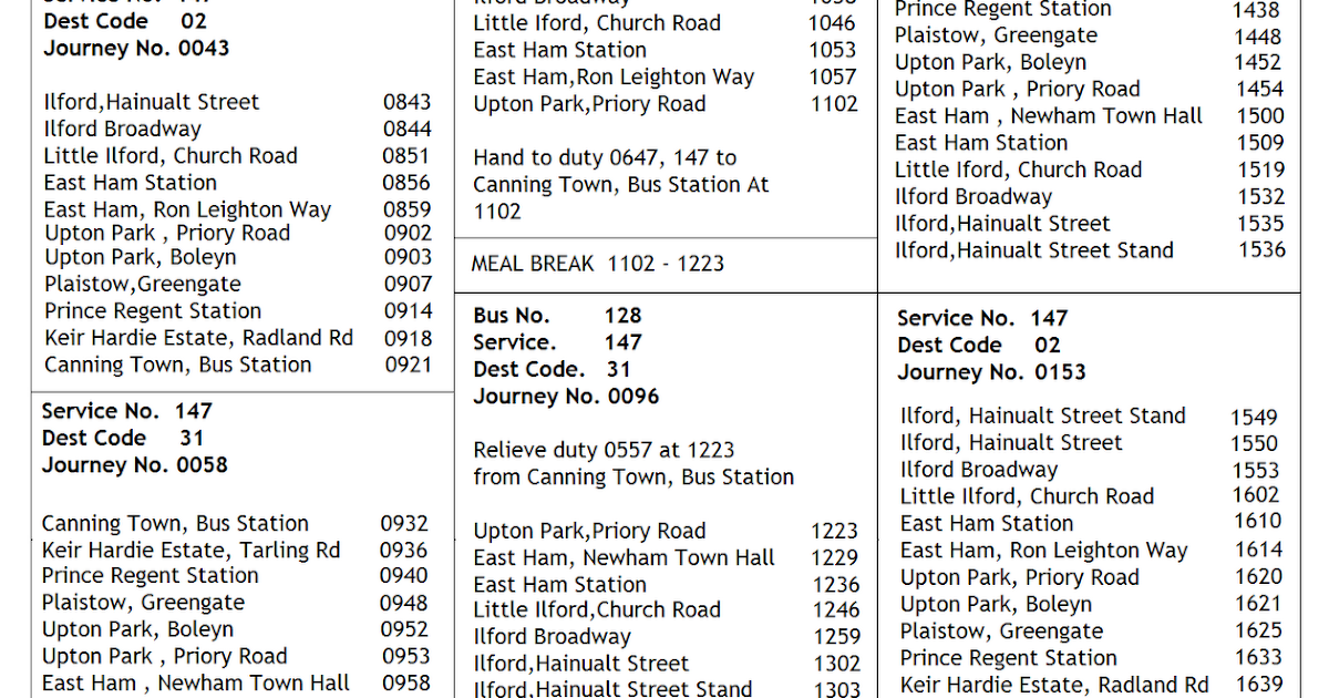 The London Bus People: 147 duty Card