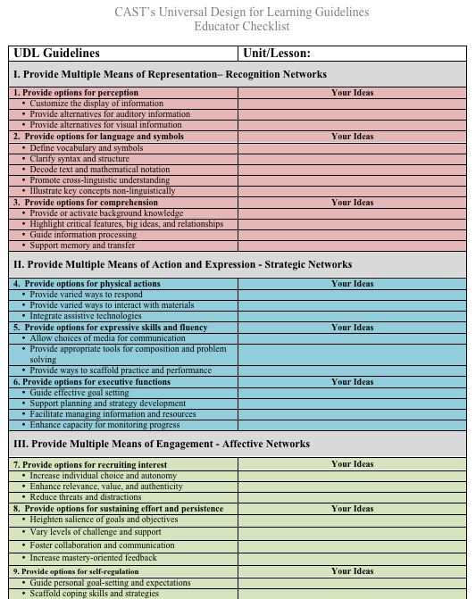 Assistive Technology: UDL Checklist