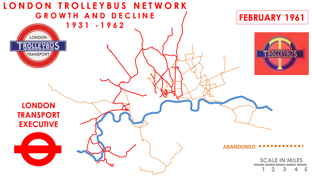 LONDON TROLLEYBUS NETWORK GROWTH AND DECLINE 1931-1962