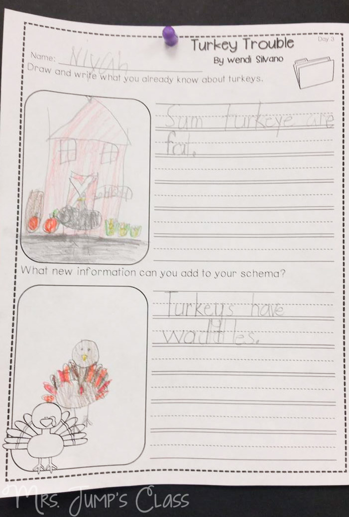 Turkey Trouble reading comprehension activity schema lesson too!