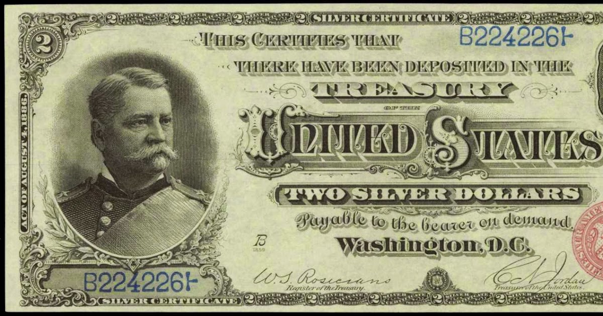 1886 Two Dollar Silver Certificate General Winfield Scott Hancock|World ...