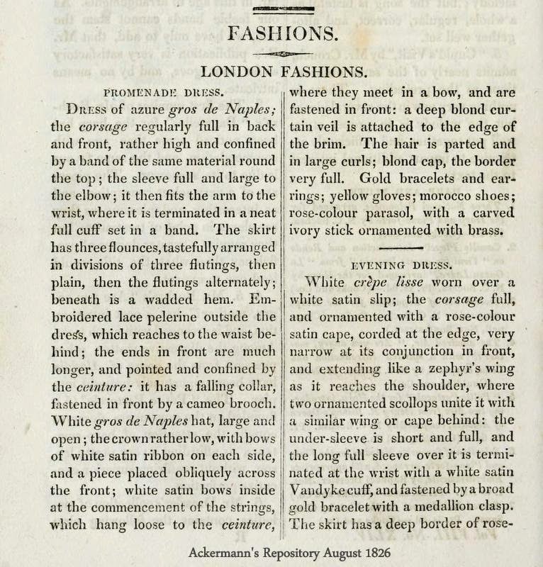 Two Nerdy History Girls: Fashions for August 1826