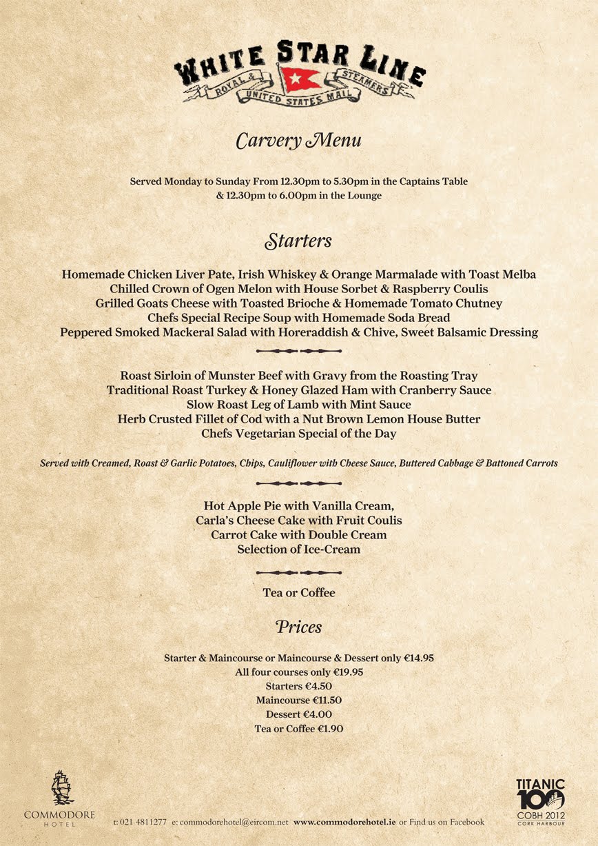 The Commodore Hotel: Titanic Menus