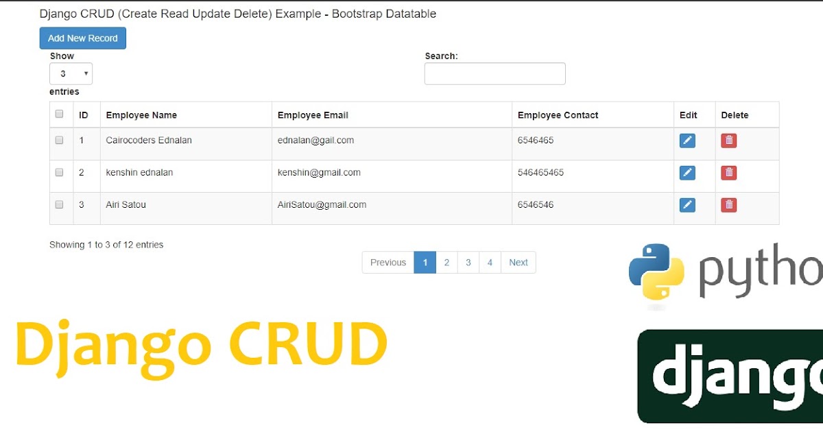Django Crud Create Read Update Delete Example Bootstrap Datatable Tutorial101