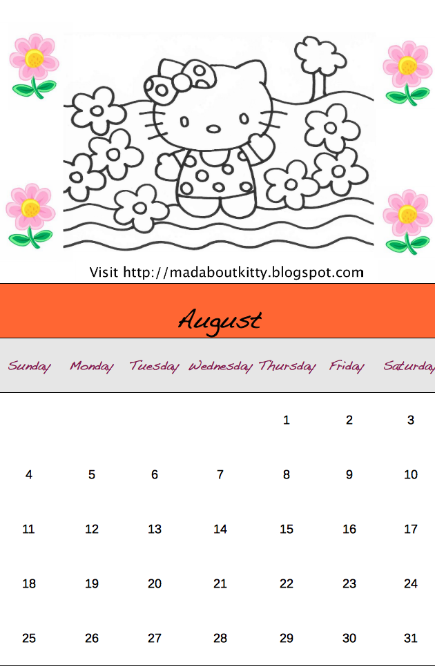 Hello Kitty's 2013 calendar: August : Mad about Kitty