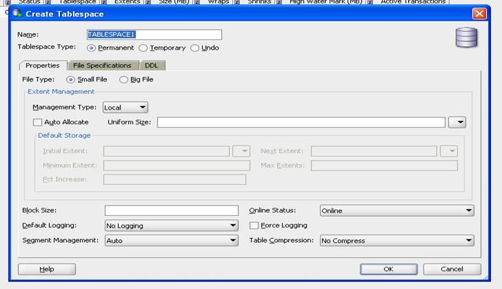 Using Sql Developer To Create And View Tablespaces