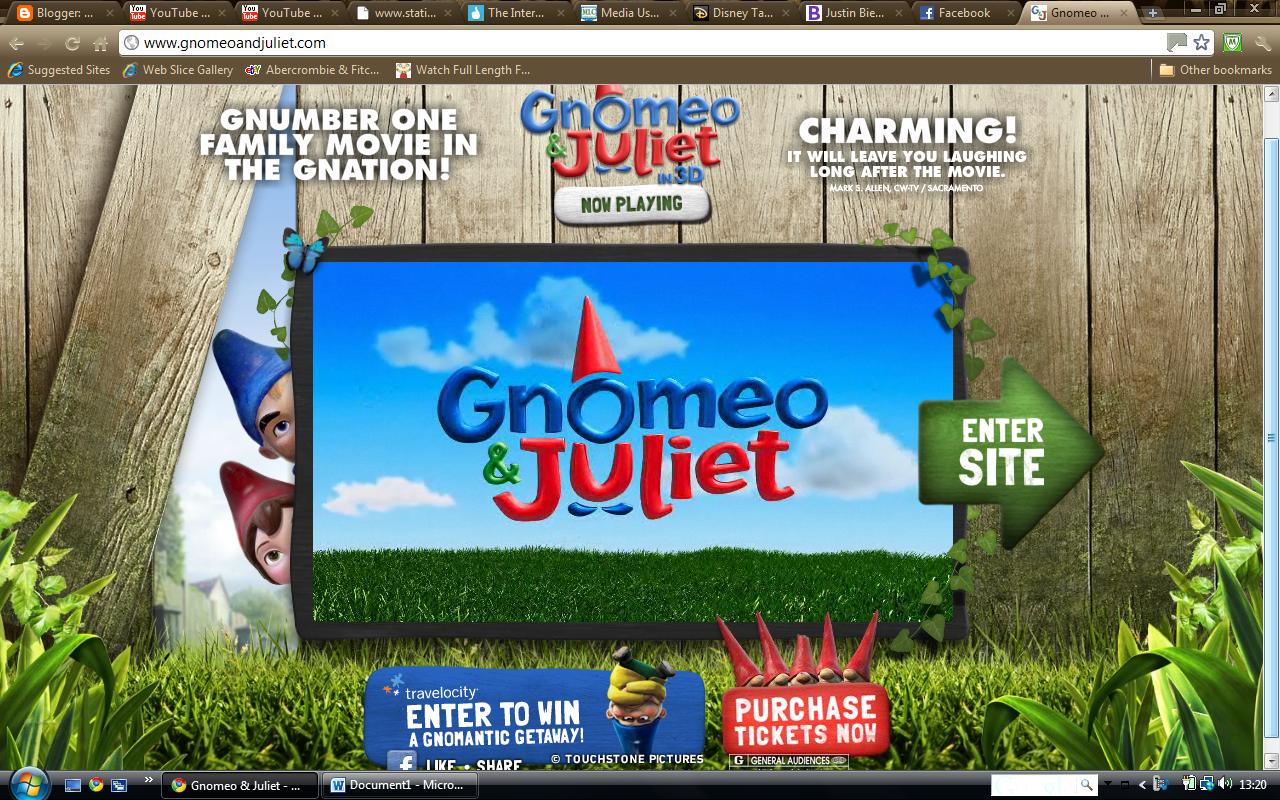 Comparisons of Events: Gnomeo and Juliet website