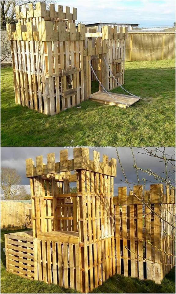 Castillo para niños hecho con palets de madera