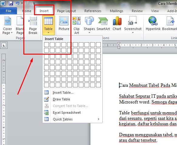 Cara Membuat Tabel di Word 2007, 2010, 2013, dan 2016