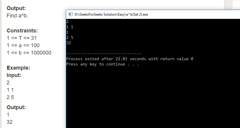 Geeksforgeeks Solution For " a^b(Set 2)