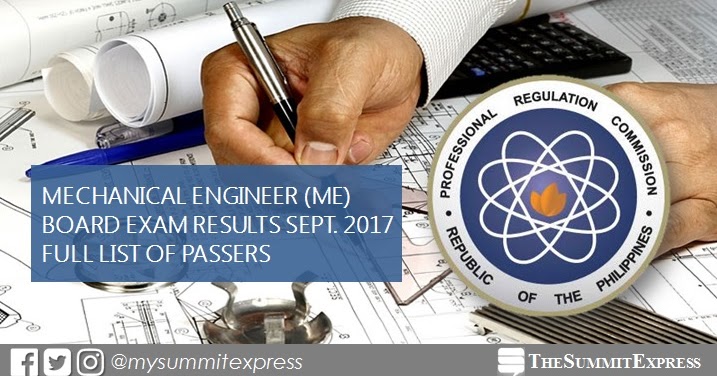 FULL RESULTS: September 2017 Mechanical Engineer ME, CPM board exam ...