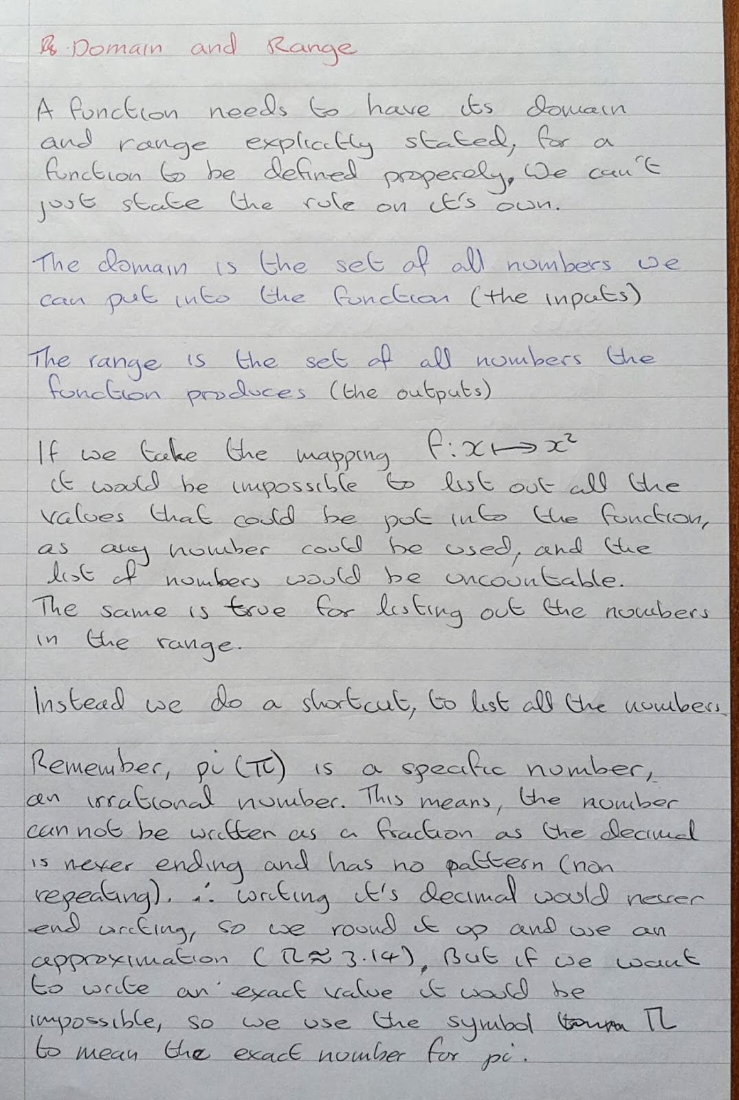 A Level Maths Notes: A2 - Domain and Range of a function