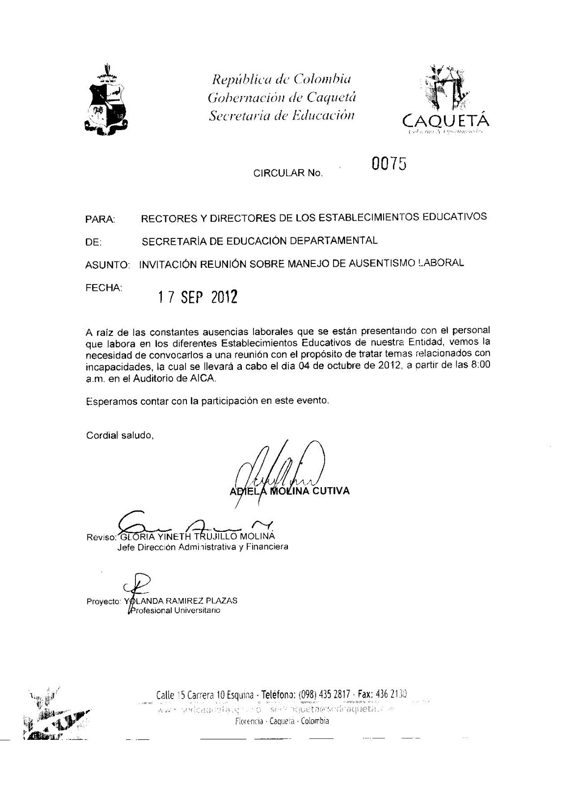 TIPO DE DOCUMENTOS : CIRCULAR