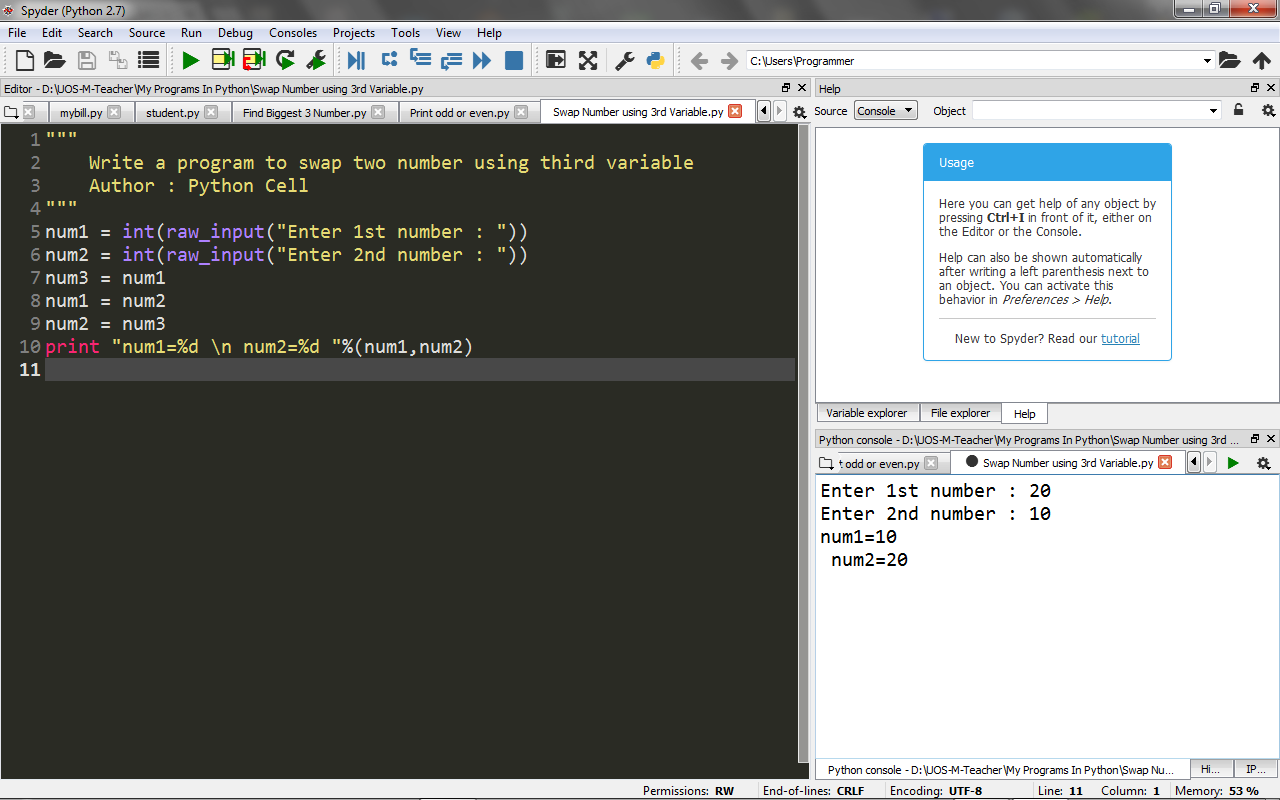 Write A Program To Swap Two Number Using Third Variable In Python