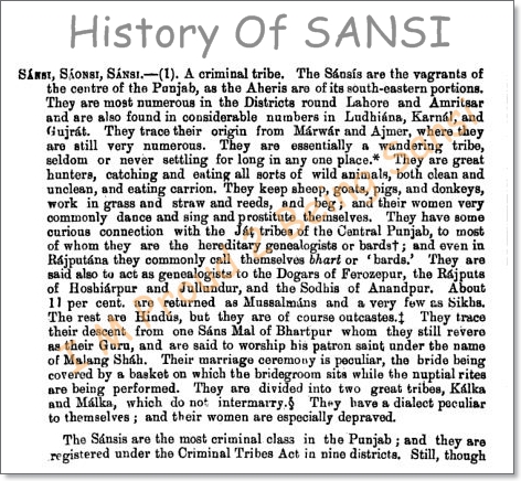 History Of SANSI CASTE Acc. To Glossary of Tribe - Sansi World