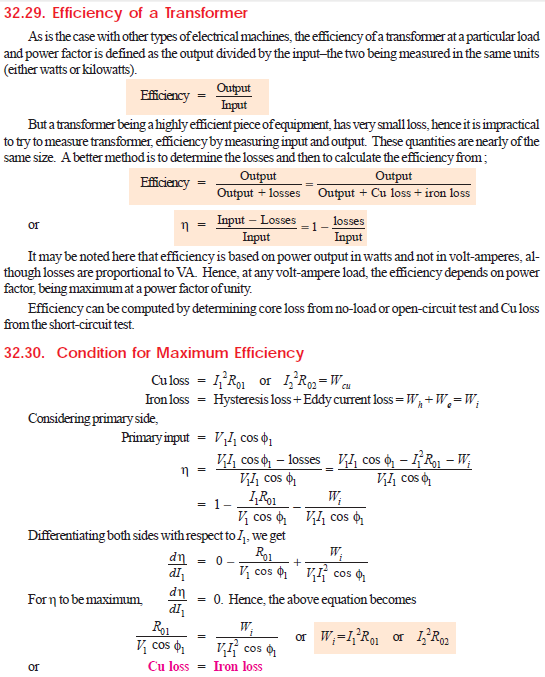 TRANSFORMER-Efficiency and condition for max efficiency
