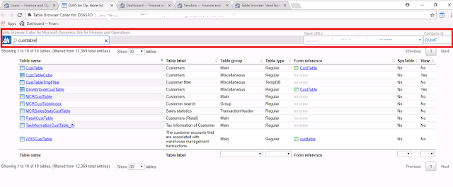 How to browse table in dynamics 365?