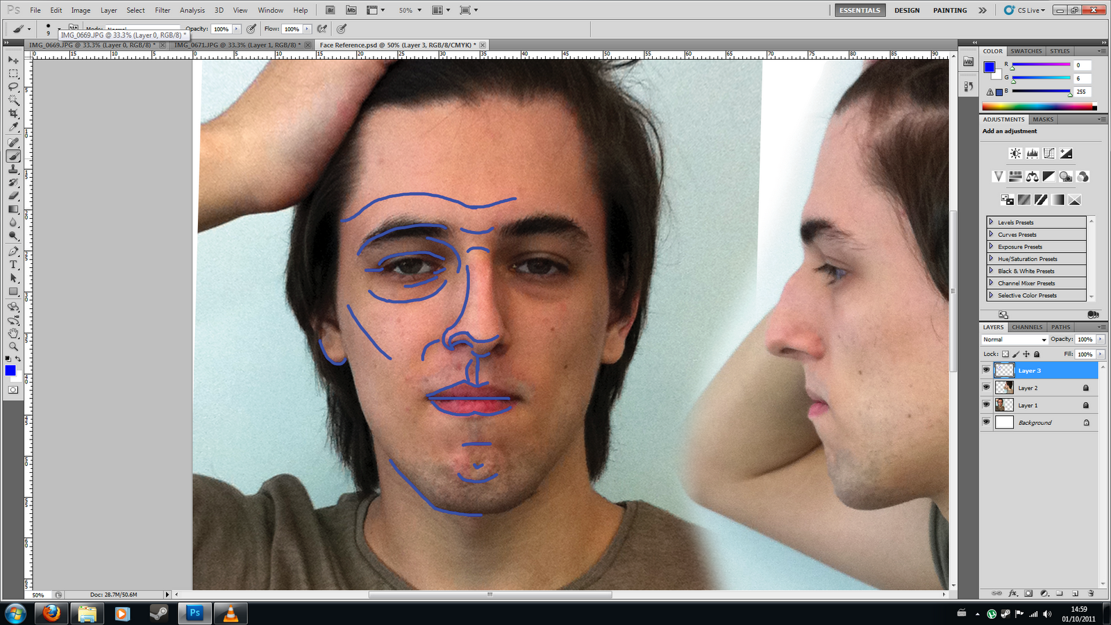 Virtual Environments: Modelling My Face - Reference Planes