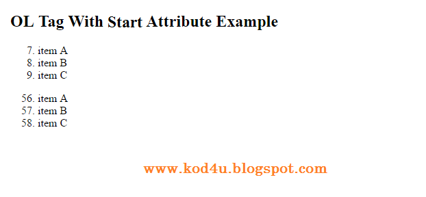 HTML OL Tag With Start Attribute Example