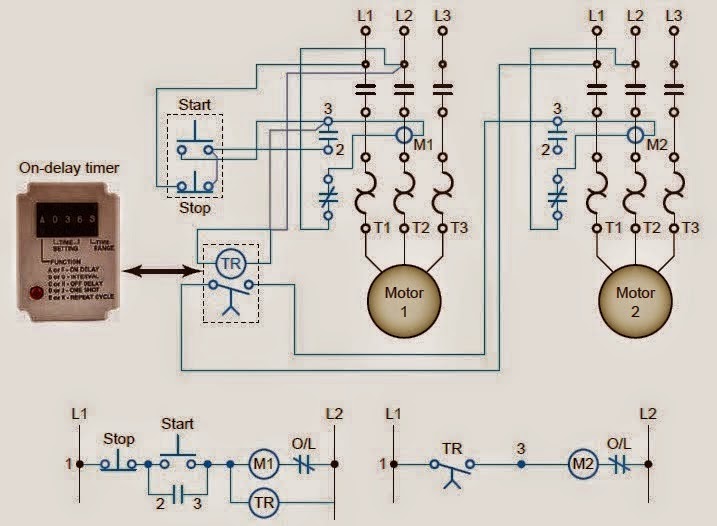 Electrical Engineering World: Timed starting of two Motors
