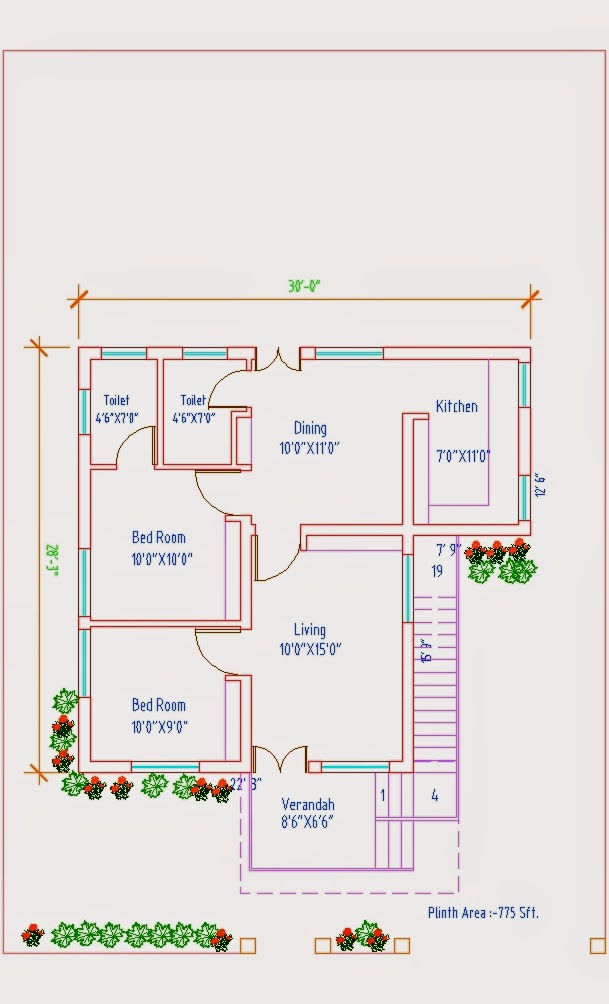 INDIAN HOMES - HOUSE PLANS - HOUSE DESIGNS - 775 SQ. FT | INTERIOR ...