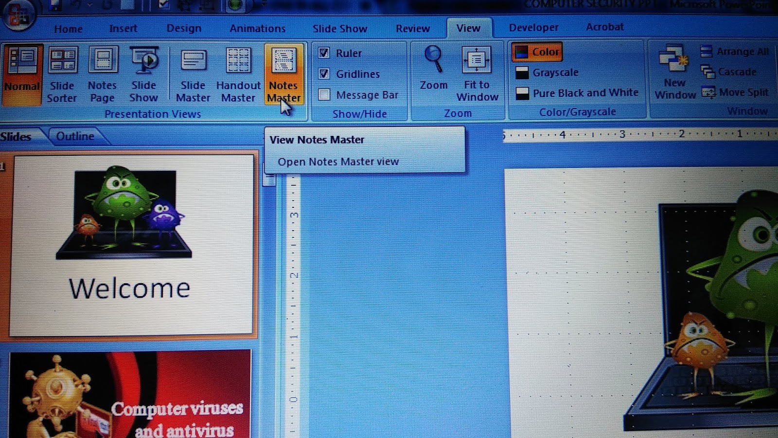 What is the use of notes master in MS PowerPoint?