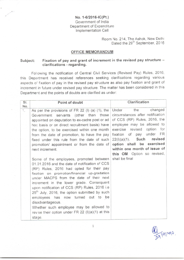 Fixation of pay and grant of increment in the revised pay structure ...