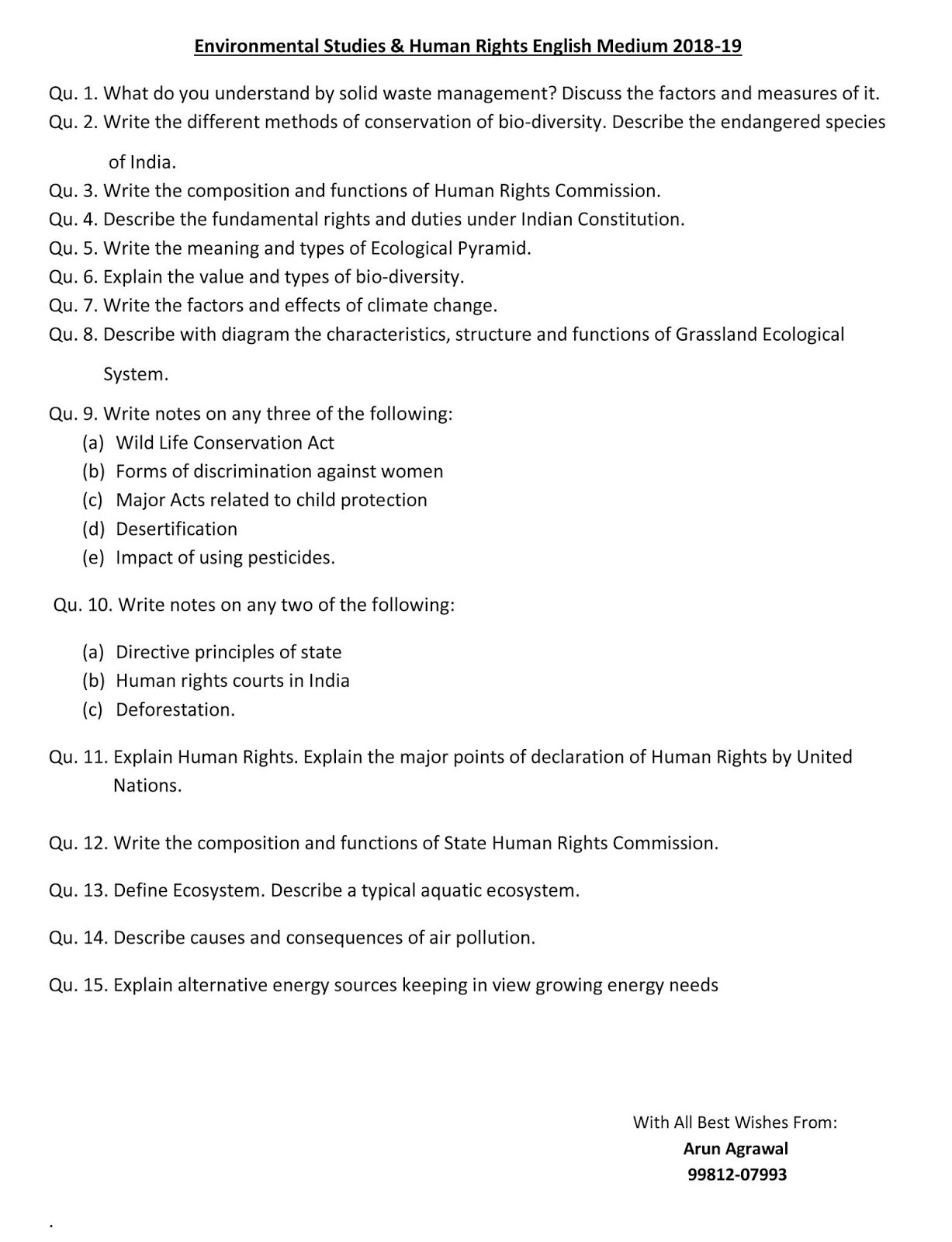 Guessing Questions B. Com. Part 1 English Medium