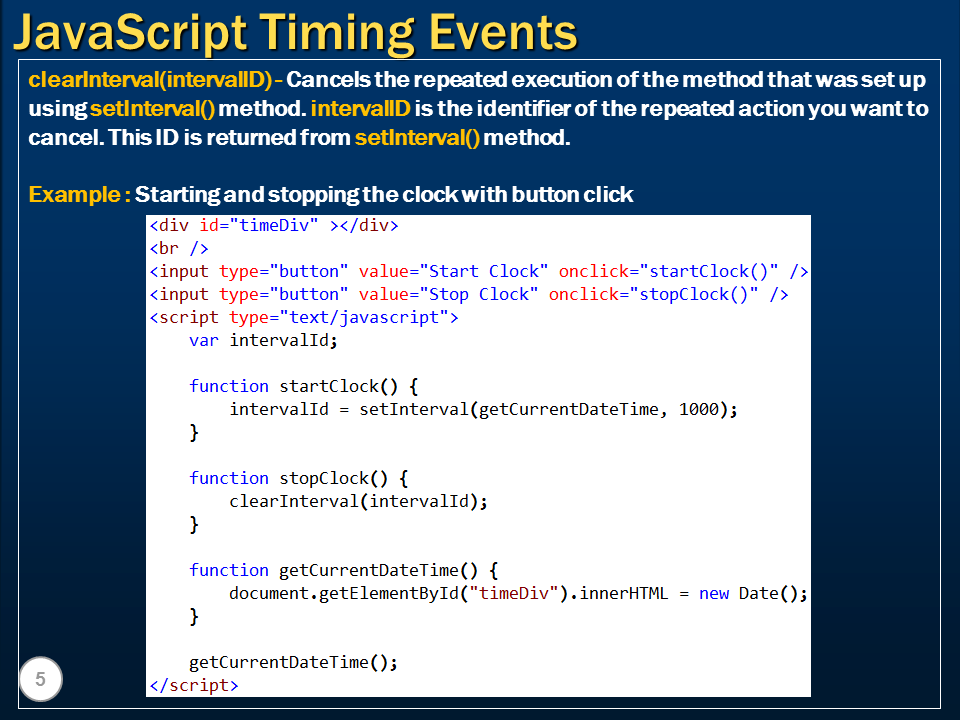 Sql server, .net and c# video tutorial: JavaScript timing events Sql server, .net and c# video tutorial: JavaScript timing events