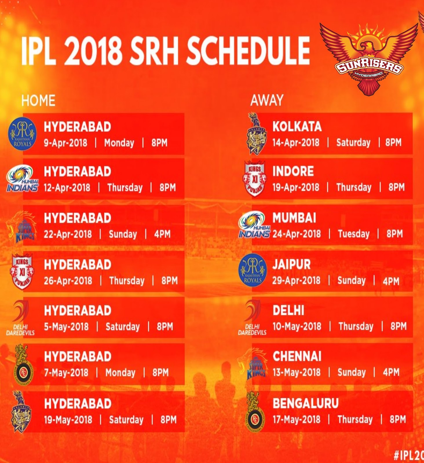 IPL schedule 2018