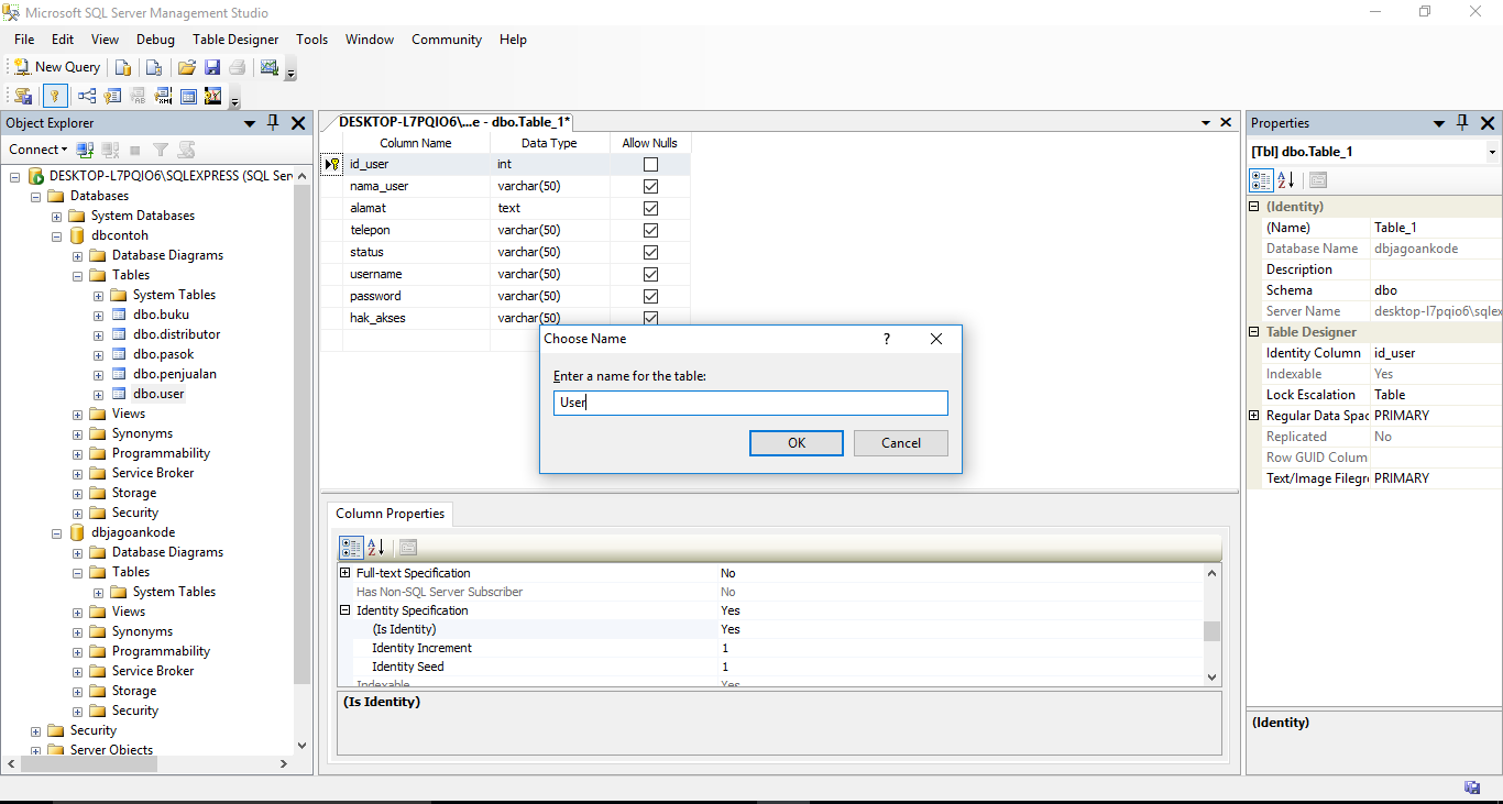 Cara Membuat Tabel Di Database SQL SERVER - Jagoan Kode Cara Membuat Tabel Di Database SQL SERVER - Jagoan Kode