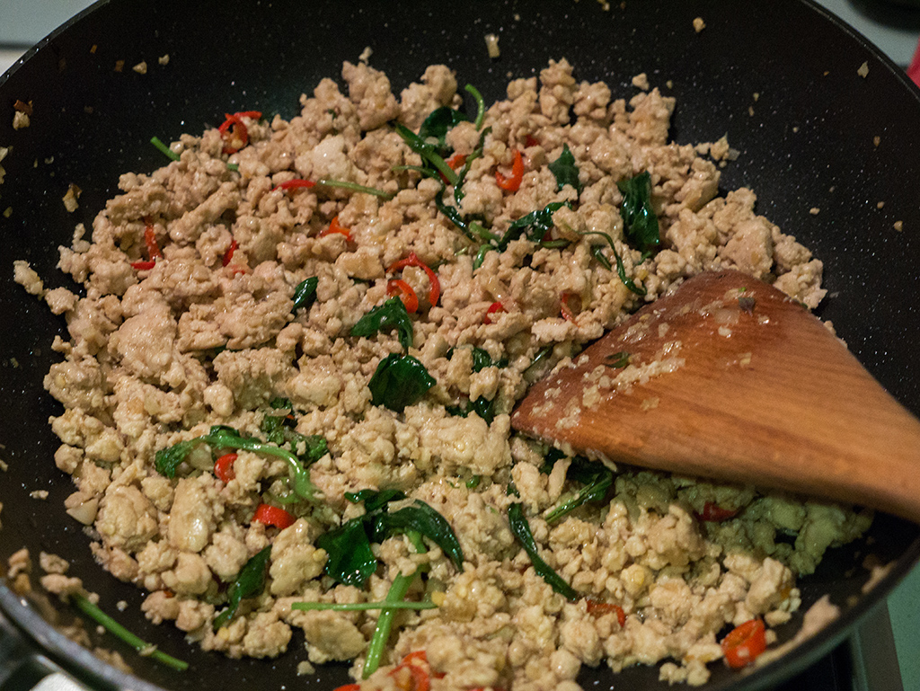 Purple bowl: Easy Thai basil chicken (Gai Pad Grapow) recipe