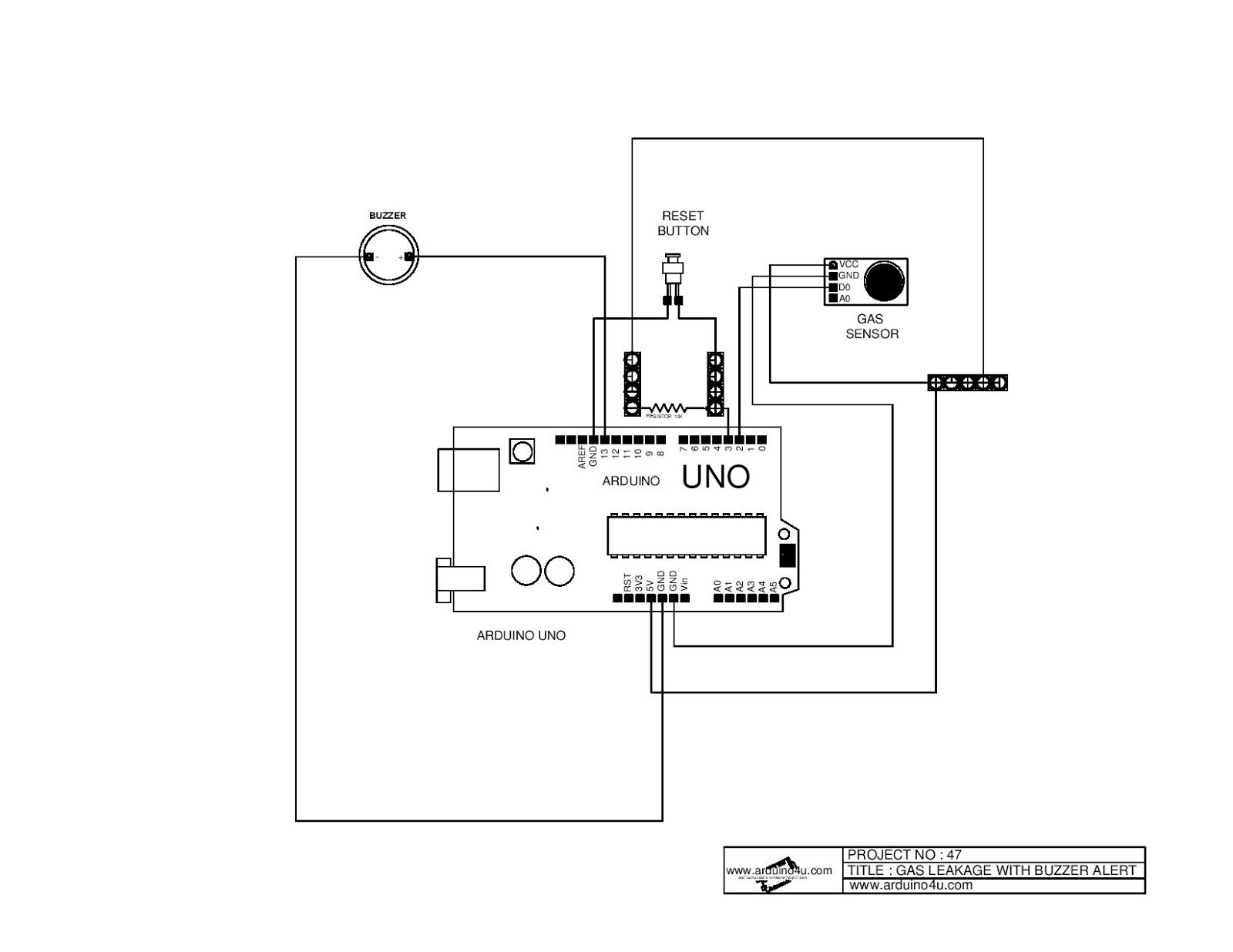 Projek Elektronik Arduino4u.com: 47.Gas leakage with buzzer alert