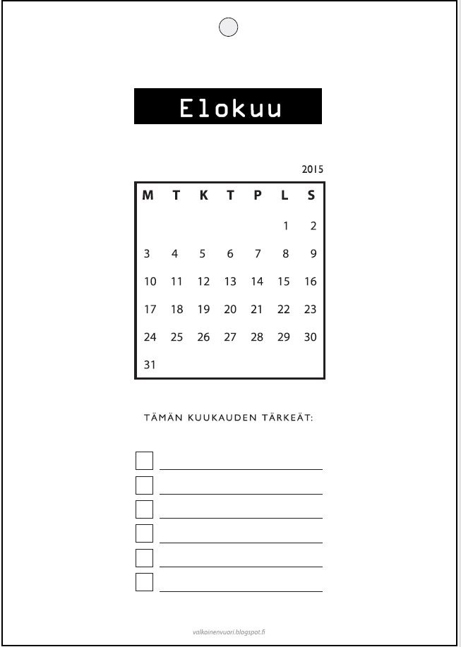 Ilmainen tulostettava kalenteri 15/16, olkaatte hyvät :) | Valkoisen ...