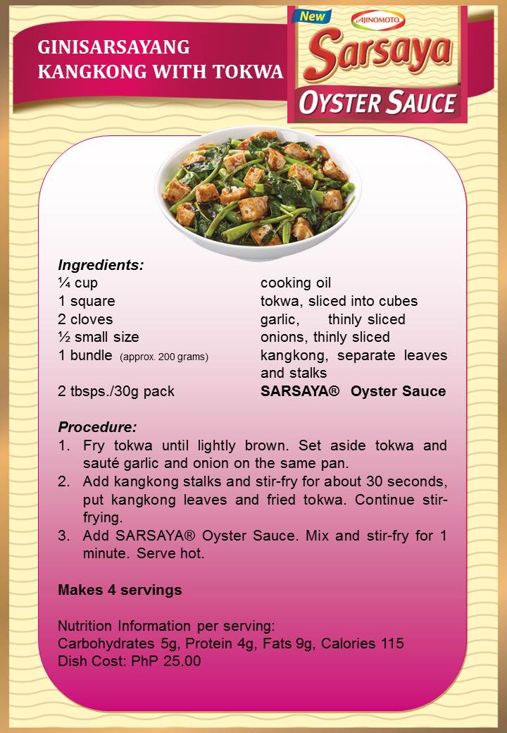 Create New Dishes Using Ajinomoto Sarsaya Oyster Sauce - Everyday ...