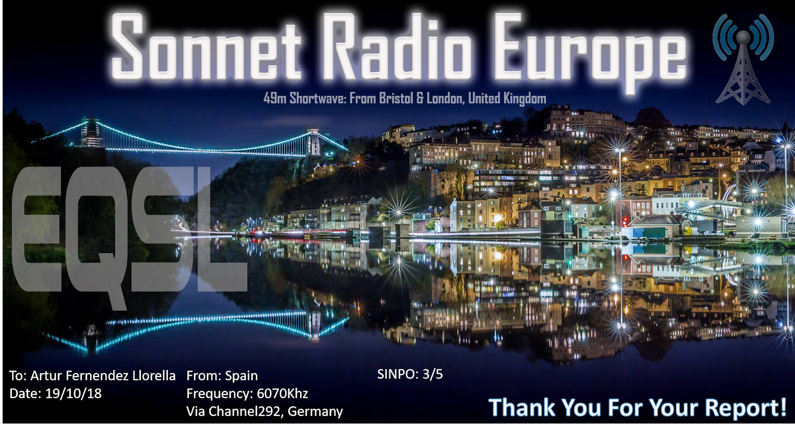 MARESME DX: QSL Sonnet Radio Europe