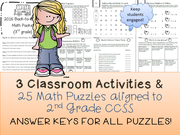 Kelly McCown: Back To School NO PREP Math Packet - 3rd Grade