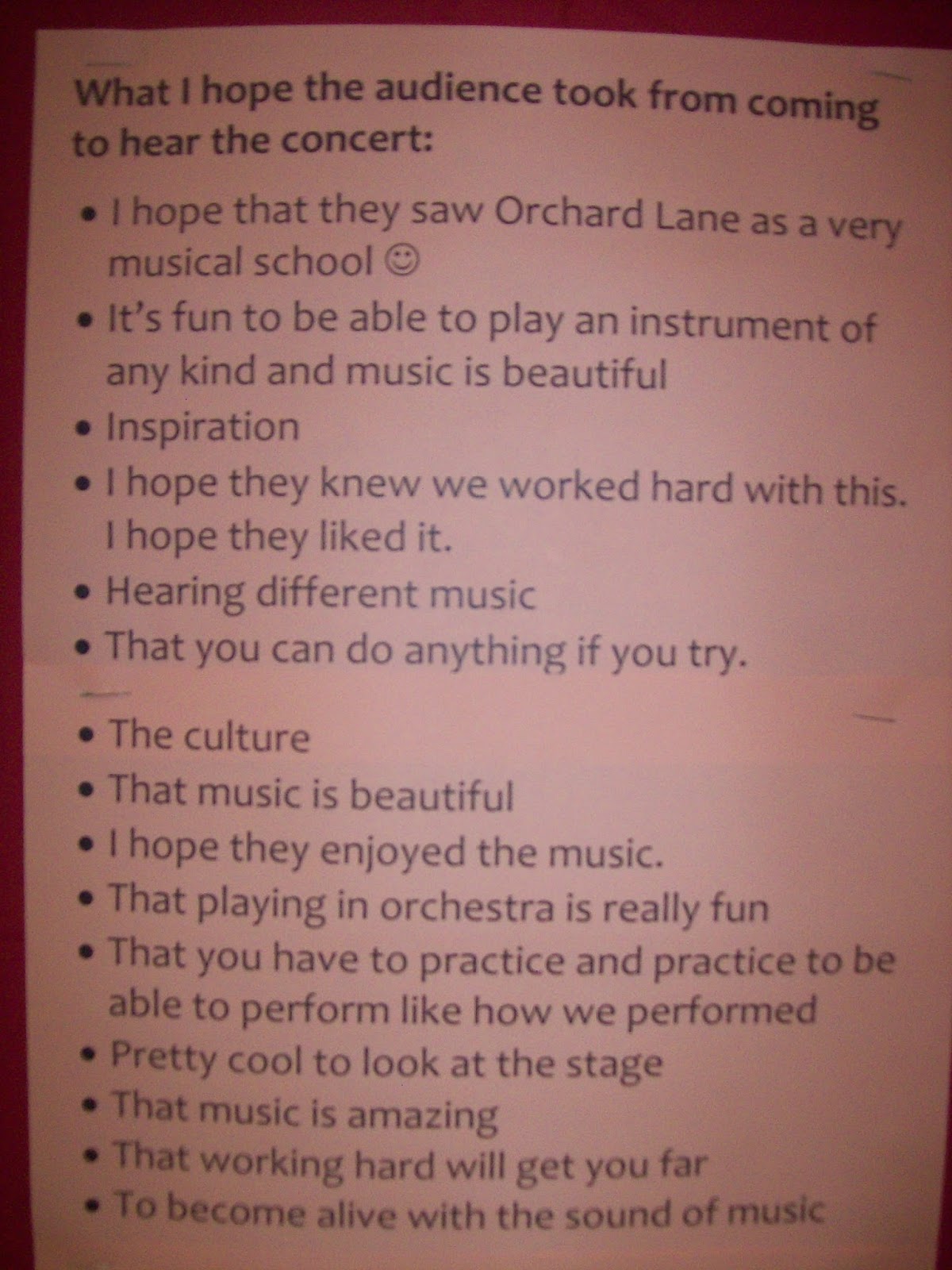 Teaching Elementary Orchestra : Concert Reflection Bulletin Board