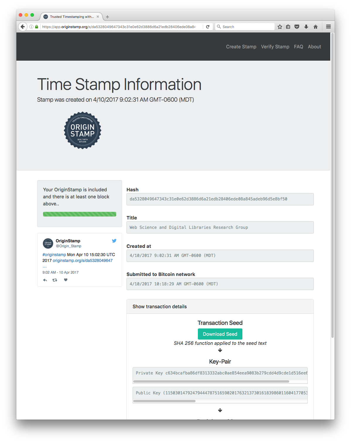 2017-04-20: Trusted Timestamping of Mementos