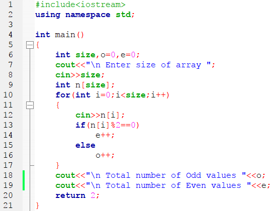 C Codes To Count Odd And Even Numbers From An Array C